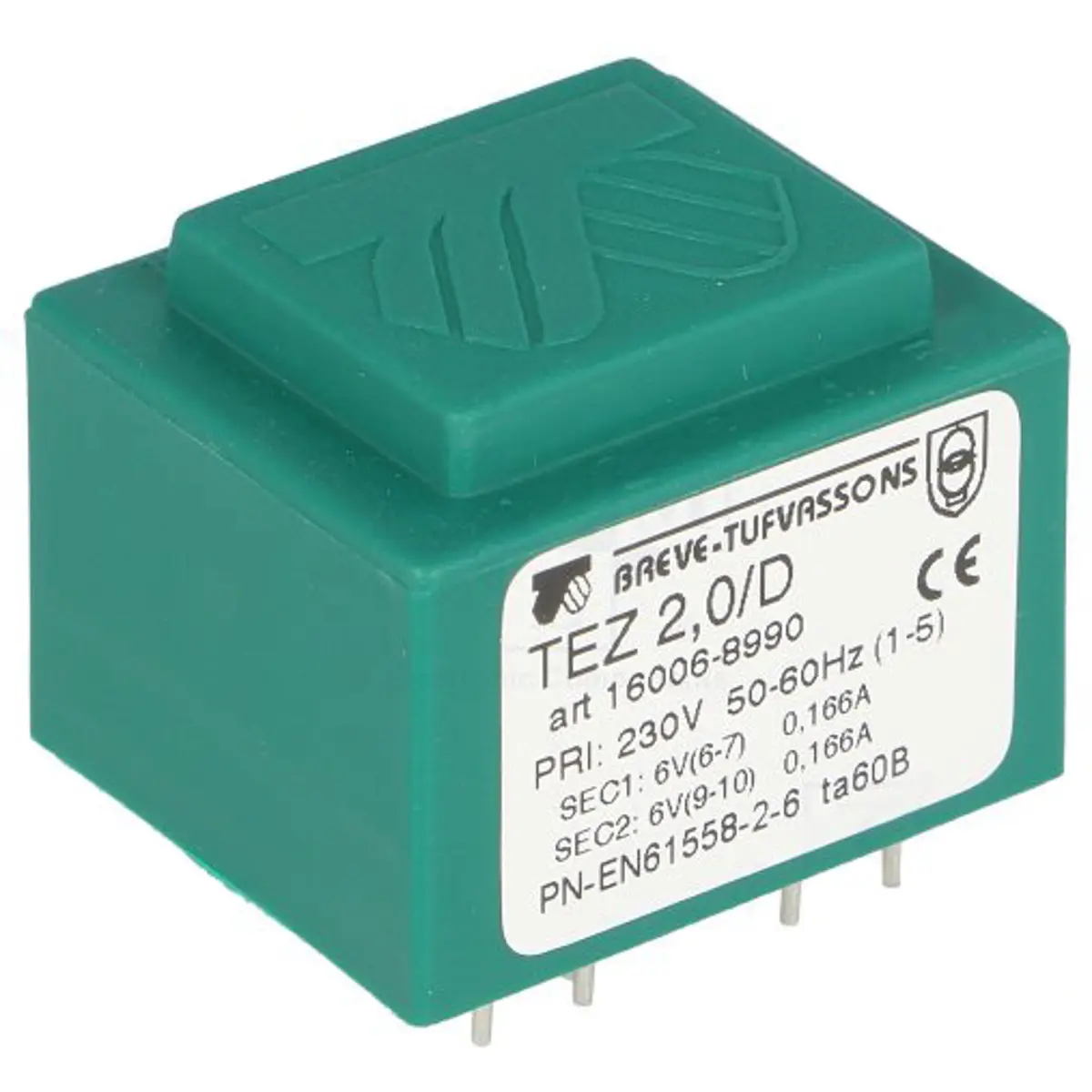 Transformador encapsulado para PCB 230VAC/6V+6V 2VA 0.166A — Mauser