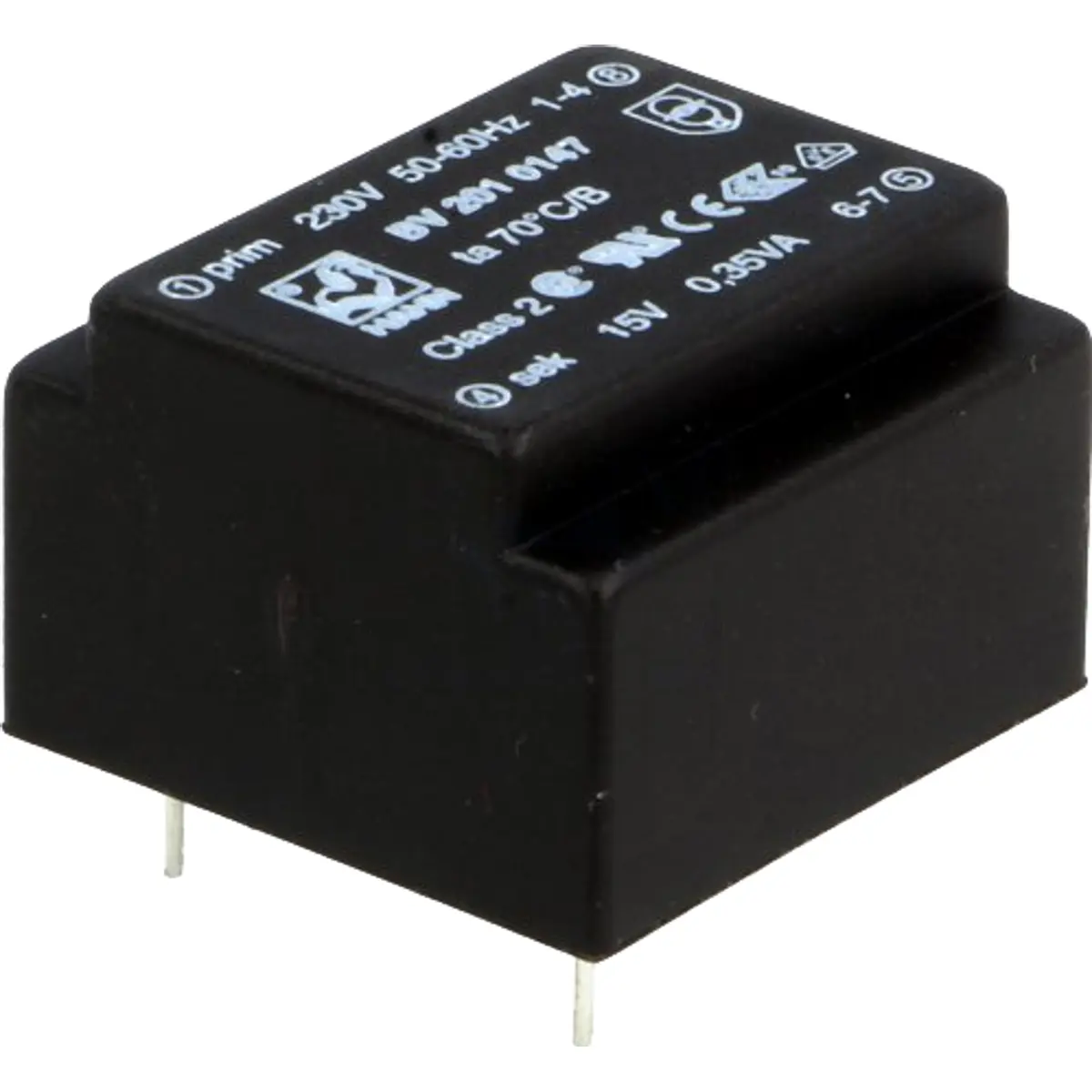 Transformador encapsulado para PCB 230VAC/15V 0.35VA 23mA — Mauser
