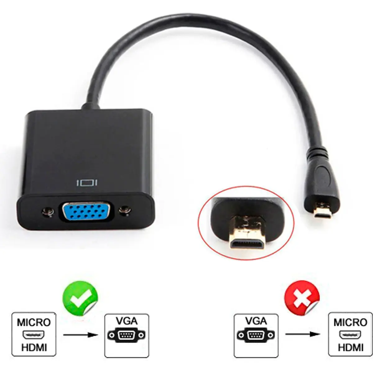 Conversor micro-HDMI macho - VGA fêmea + áudio (jack 3.5mm) - 25cm — Mauser