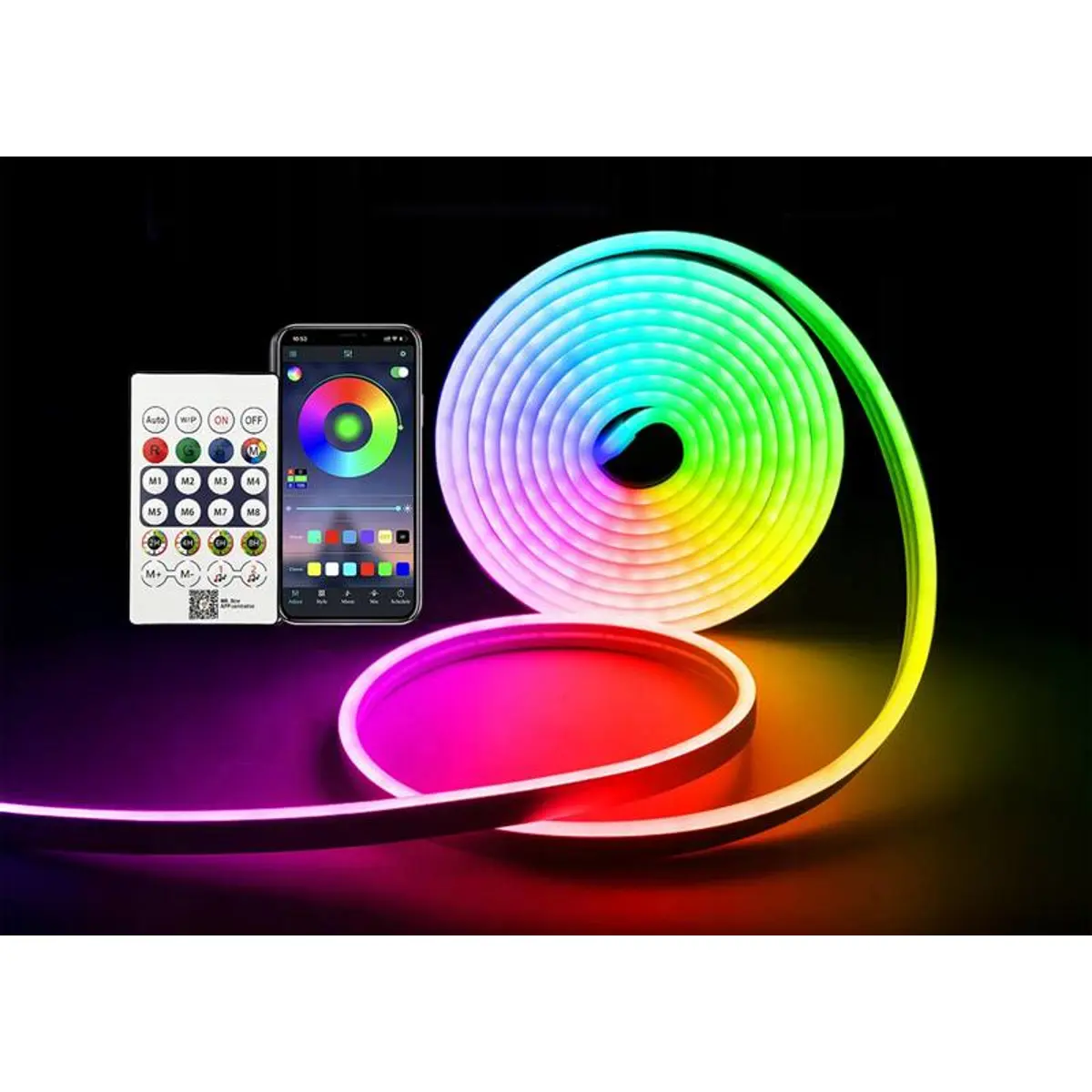 Fita LED tipo NEON RGB Bluetooth c/ comando 5V-USB IP65 - 10m — Mauser